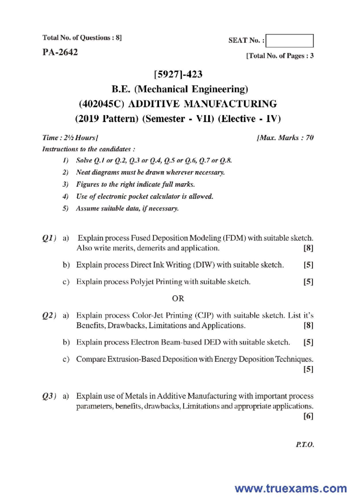 B.E. (Mechanical Engineering) (402045C) SEM VII - Additive ...