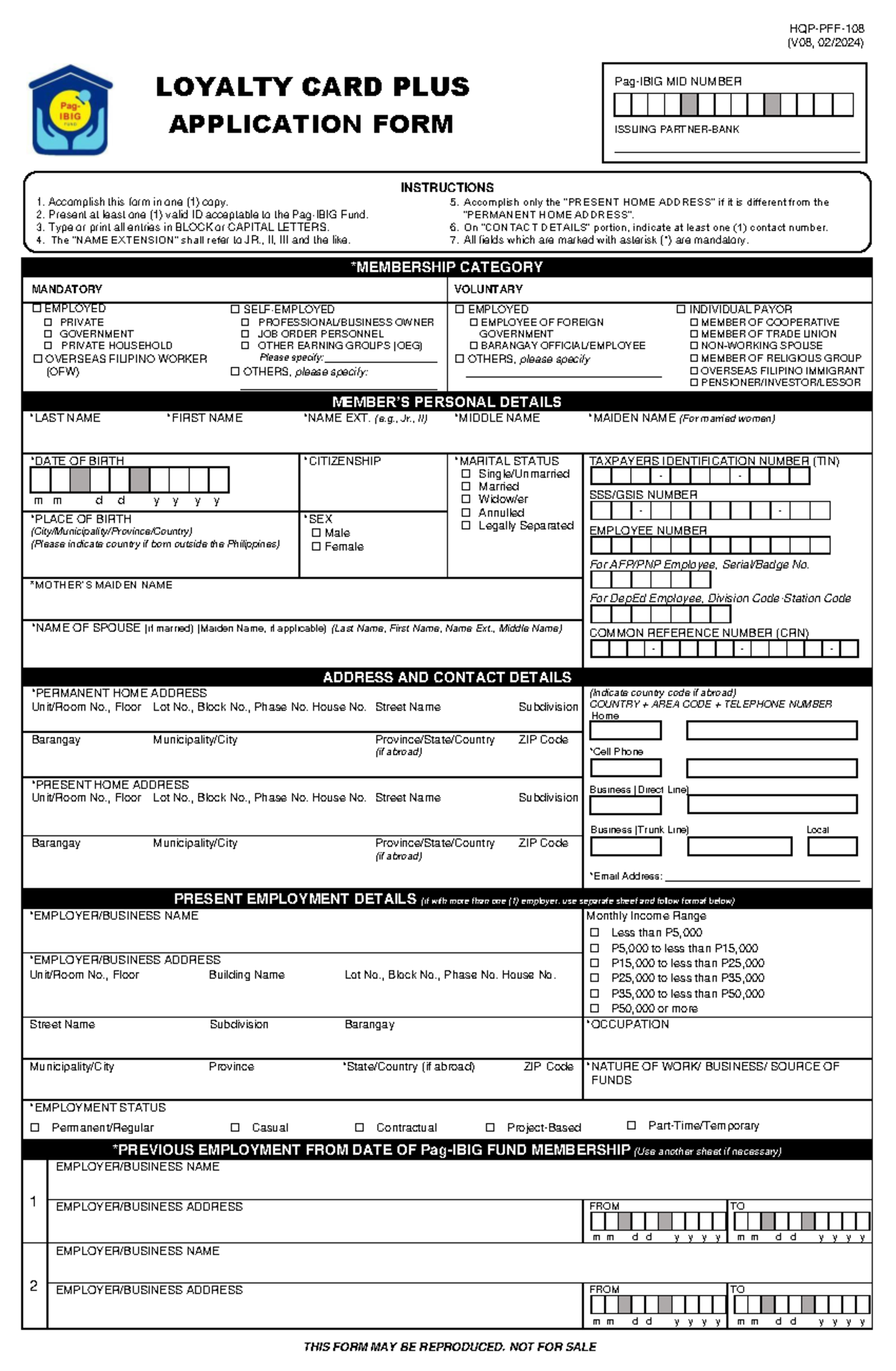 PFF108 Loyalty Card Plus Application Form Instructions & Details - Studocu