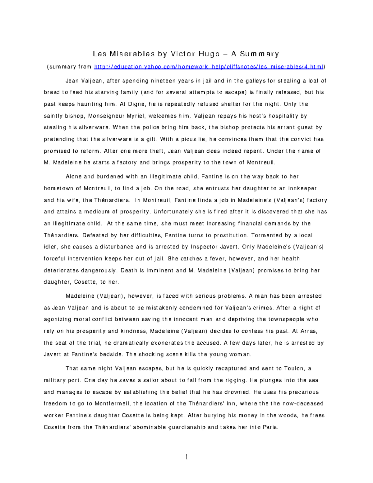 Les Miserables (ENG 201) Summary and Analysis of Key Themes - Studocu