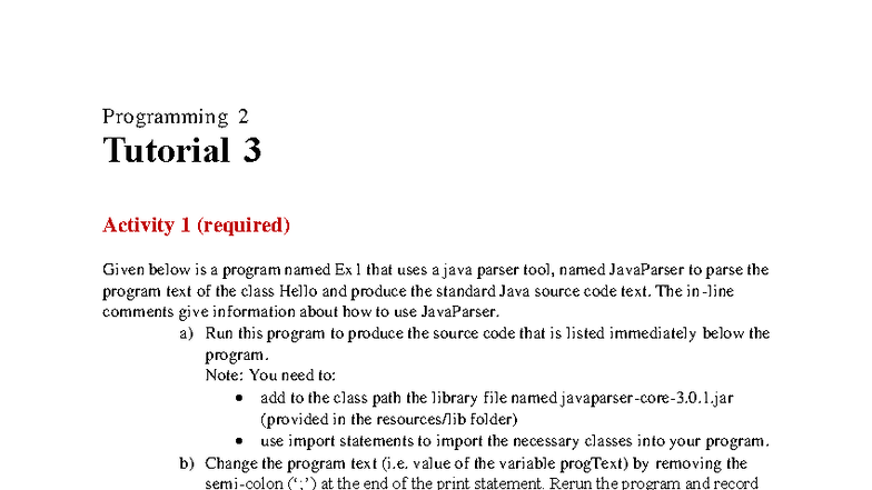 Programming 2 Tutorial 3 Activities Overview and Instructions - Studocu