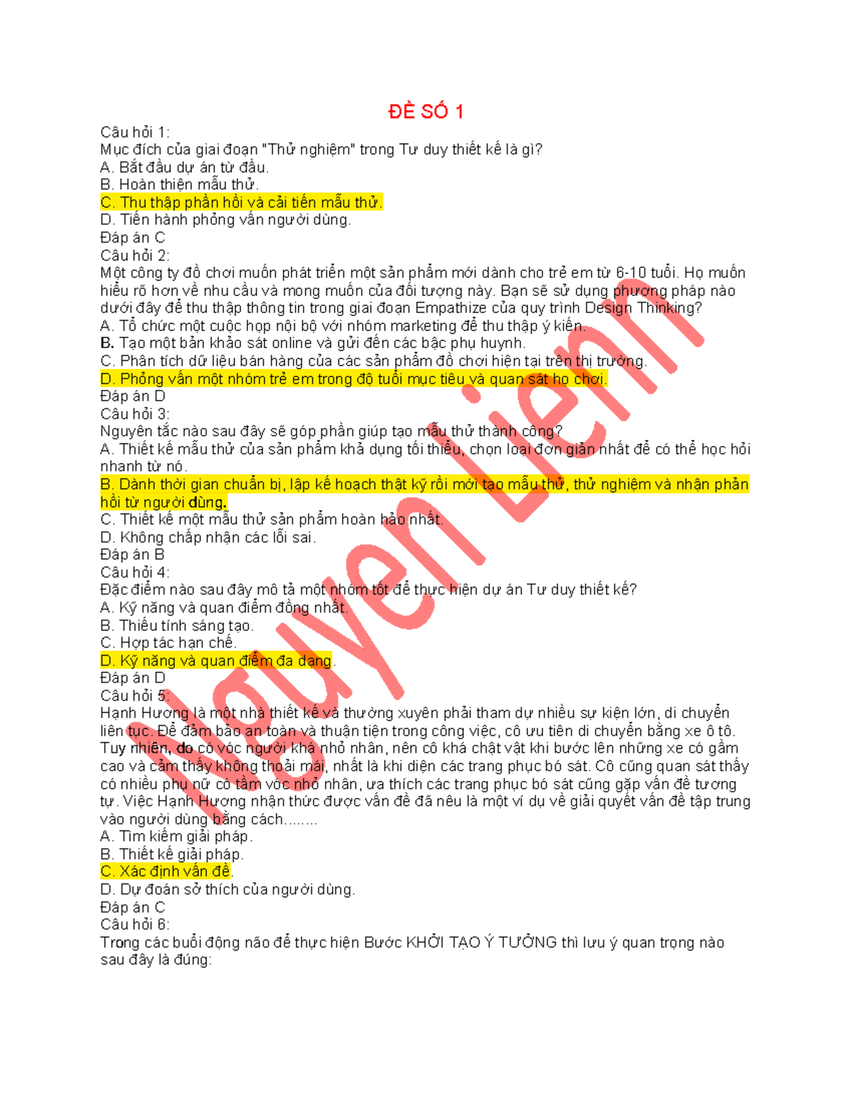 Tư duy Thiết Kế: Trắc Nghiệm Giữa Kỳ Môn Tư Duy 001 - Studocu