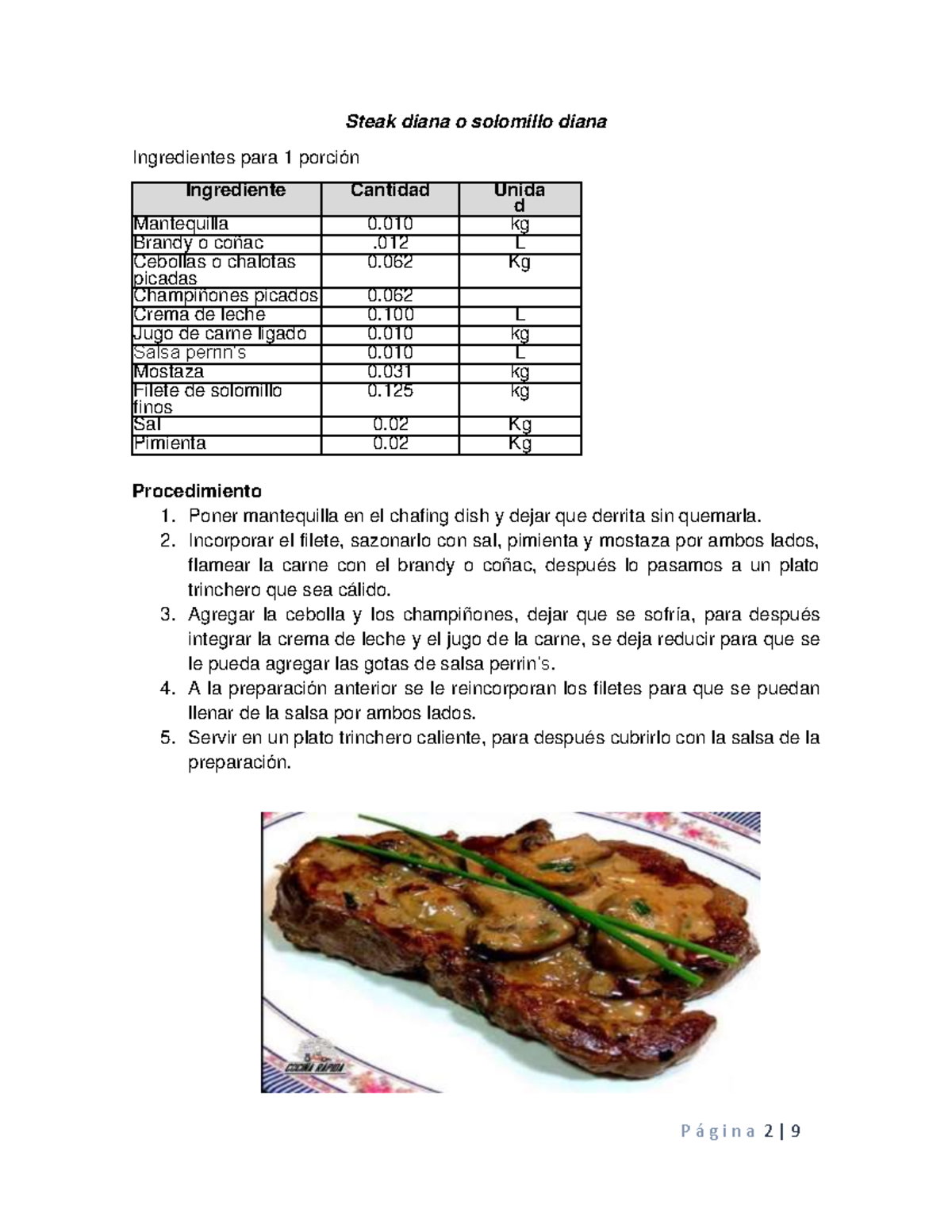 A6_Recetariofdfdf - Steak diana o solomillo diana Ingredientes para 1 ...