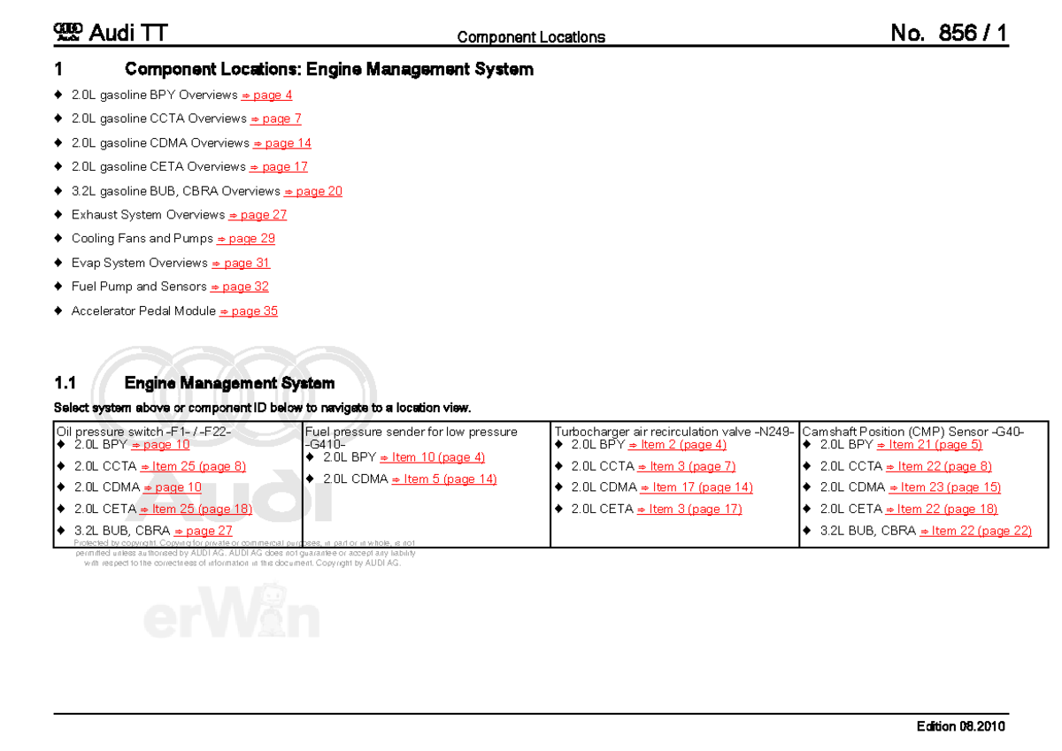 Audi TT Component Locations & Wiring Diagrams No. 856 - Studocu