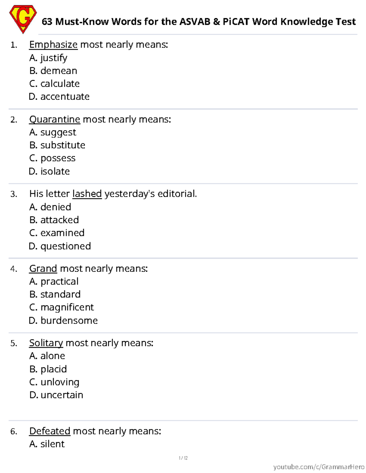 63 Essential Vocabulary Words for the ASVAB & PiCAT Test - Studocu