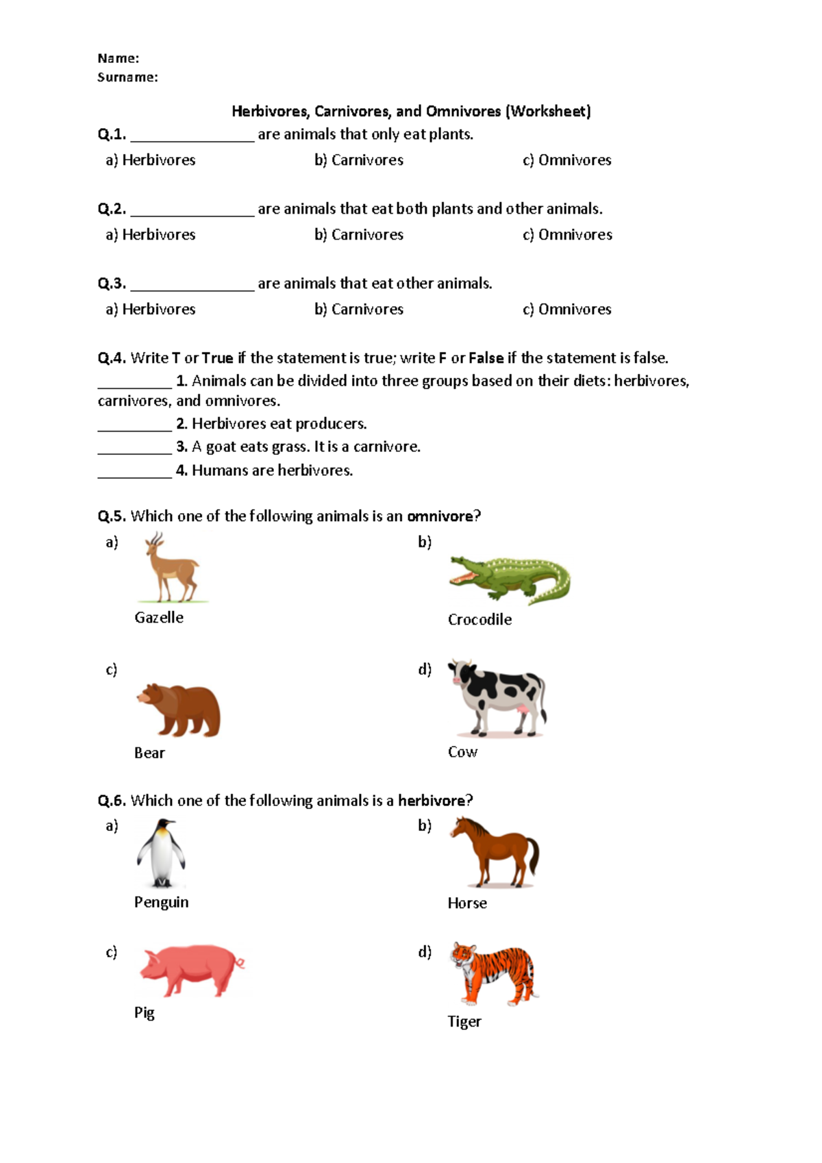Herbivores, Carnivores & Omnivores Worksheet Activity PDF-2 - Studocu