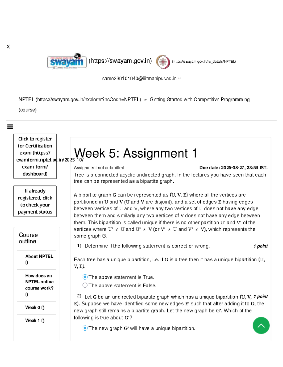 Getting Started with Competitive Programming - NPTEL Week 5 Assignment ...