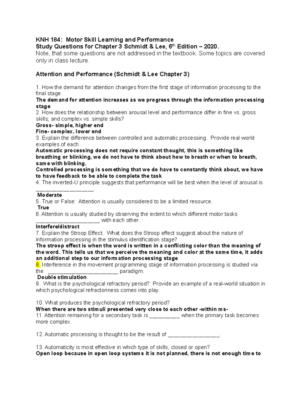KNH 184 Chapter 3 Study Questions - KNH 184: Motor Skill Learning and ...