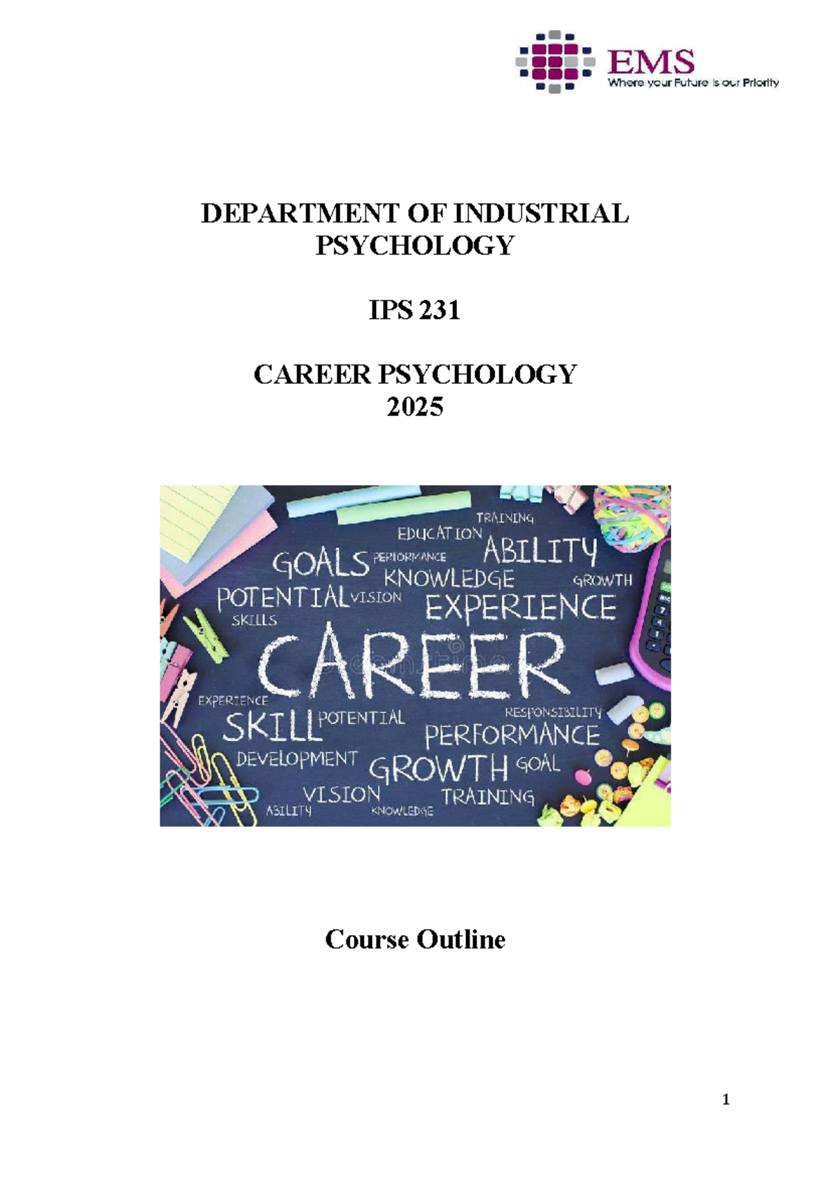 IPS 231 Career Psychology 2025 Course Outline and Module Overview - Studocu