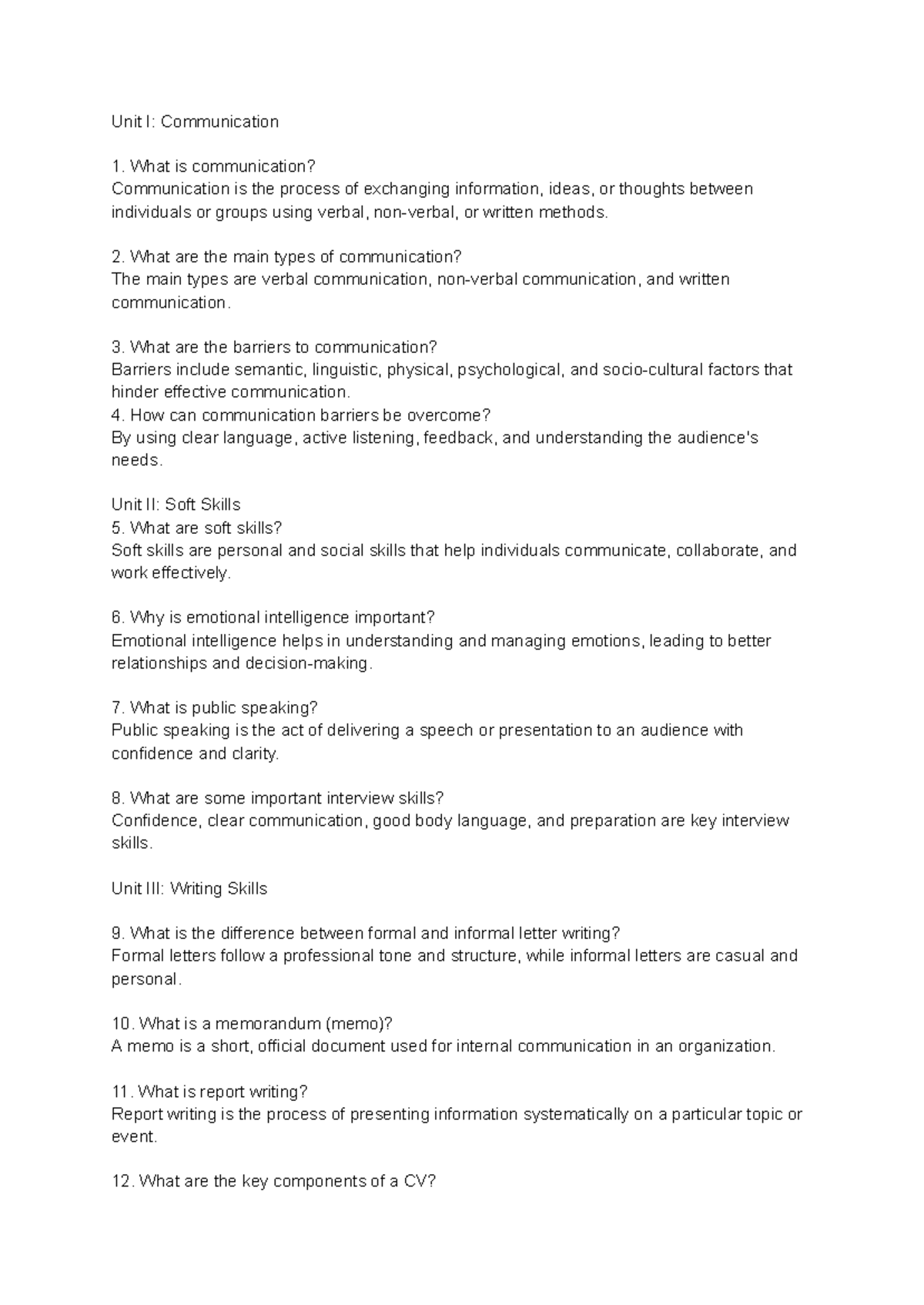 Communication & Soft Skills Overview: Unit I & II Notes - Studocu