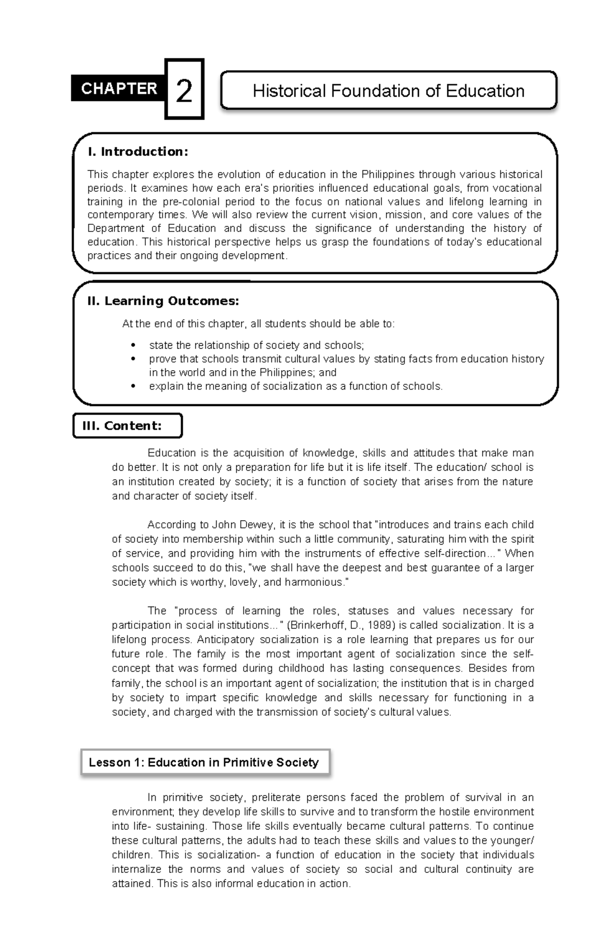 Educ-211 Chapter 2: Historical Foundations of Education in the ...