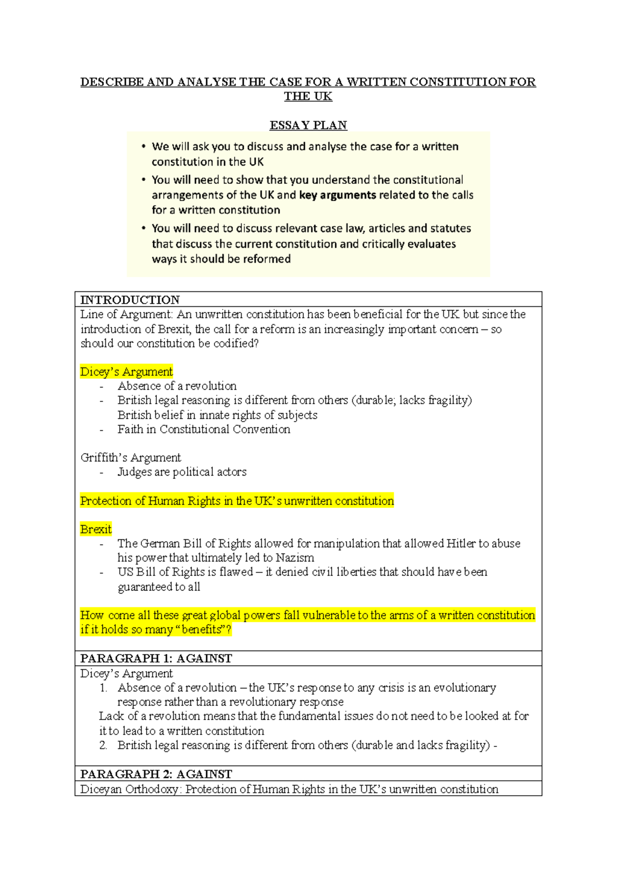 Describe And Analyse The Case For A Written Constitution In The UK ...
