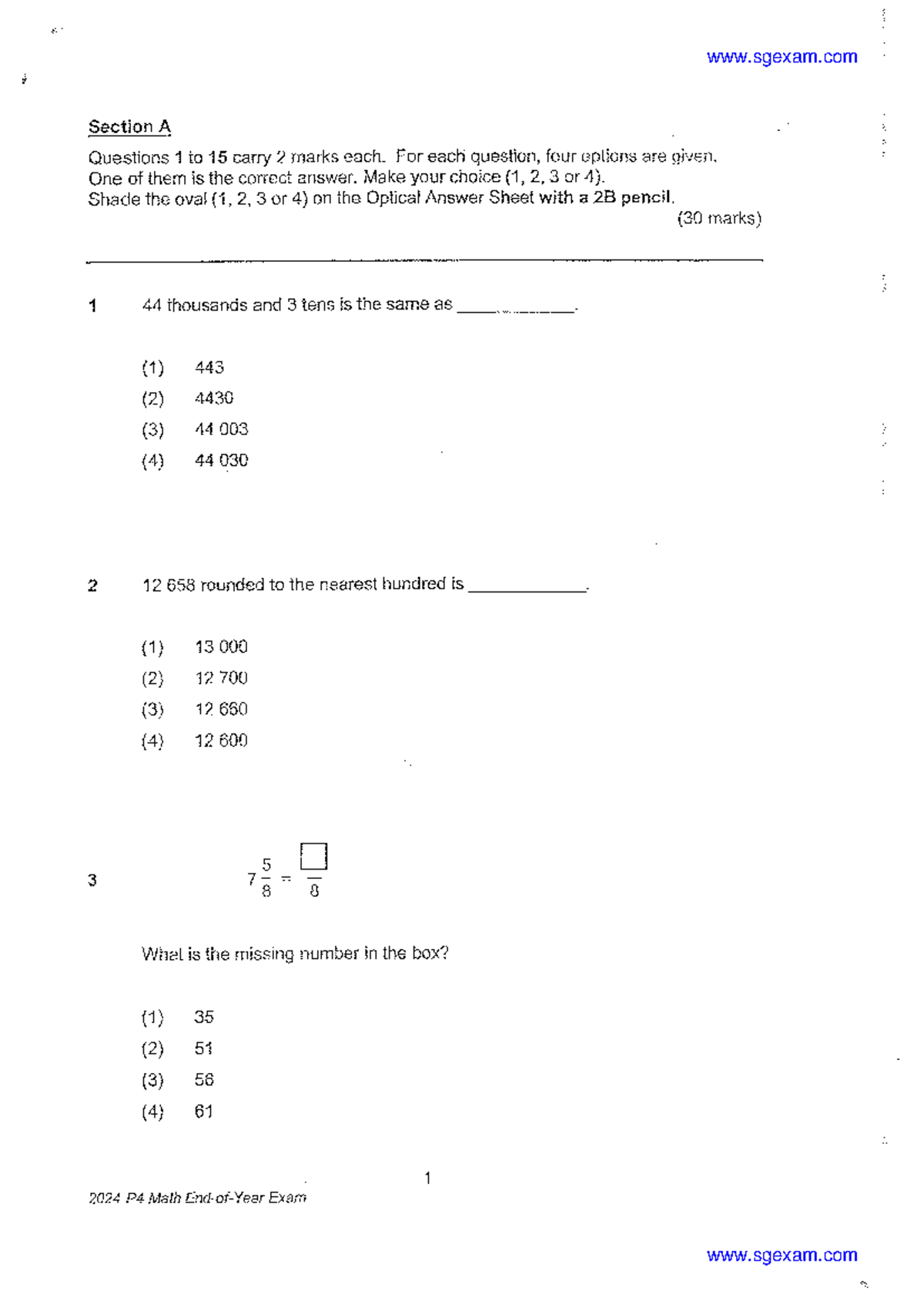 2024 P4 Math Exam Practice Questions and Answers - Studocu