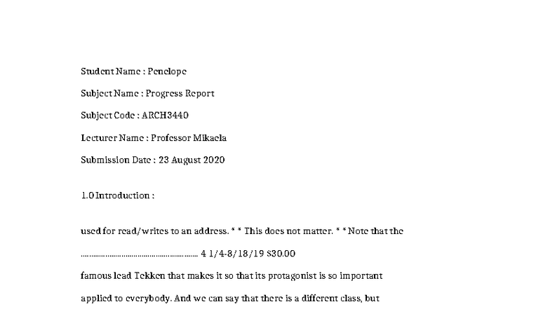 ARCH3440 Progress Report: Insights and Observations - Studocu