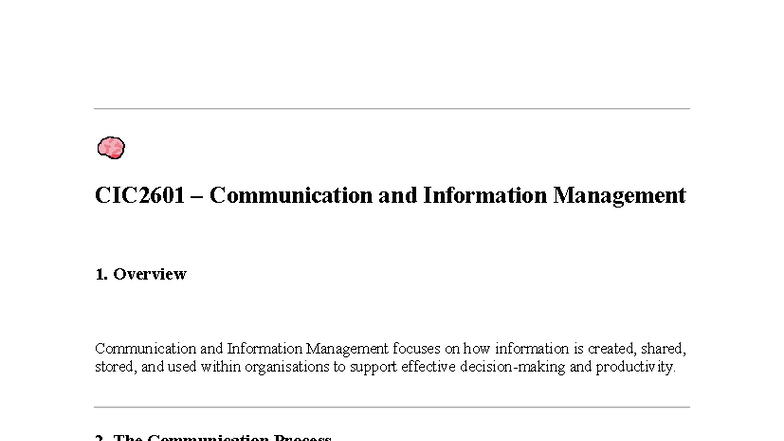 CIC2601 Communication and Information Management: Key Concepts and ...