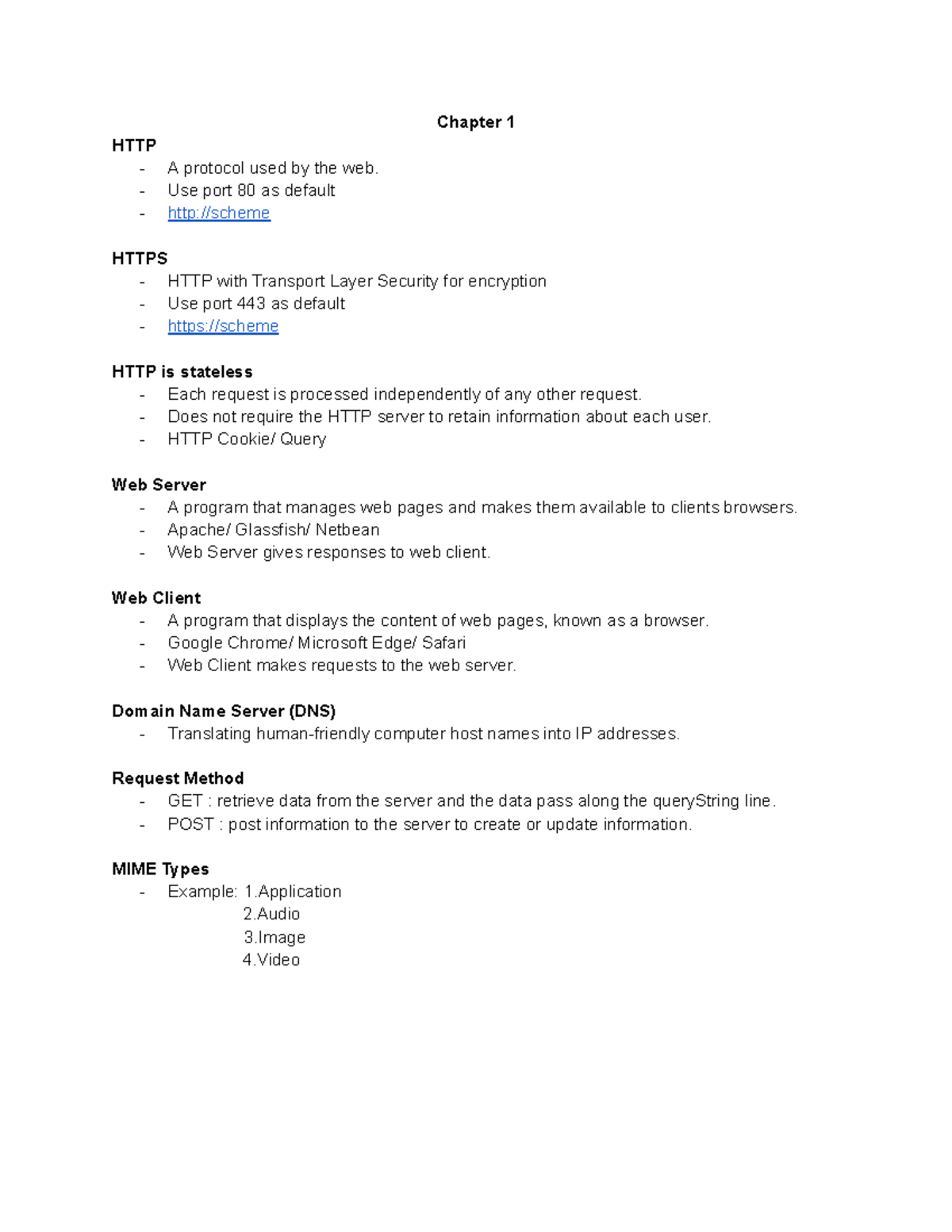 PHP Theory - Tips - Chapter 1 HTTP A protocol used by the web. Use port ...