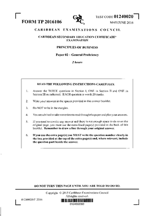 CSEC POB P2 2014 - CSEC exam paper 2014 - TEST CODE 01240020 FORM TP ...