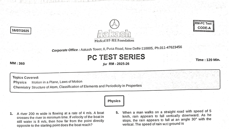 PC(P1) TEST 02 - Aakash Medical Foundations Physics & Chemistry ...