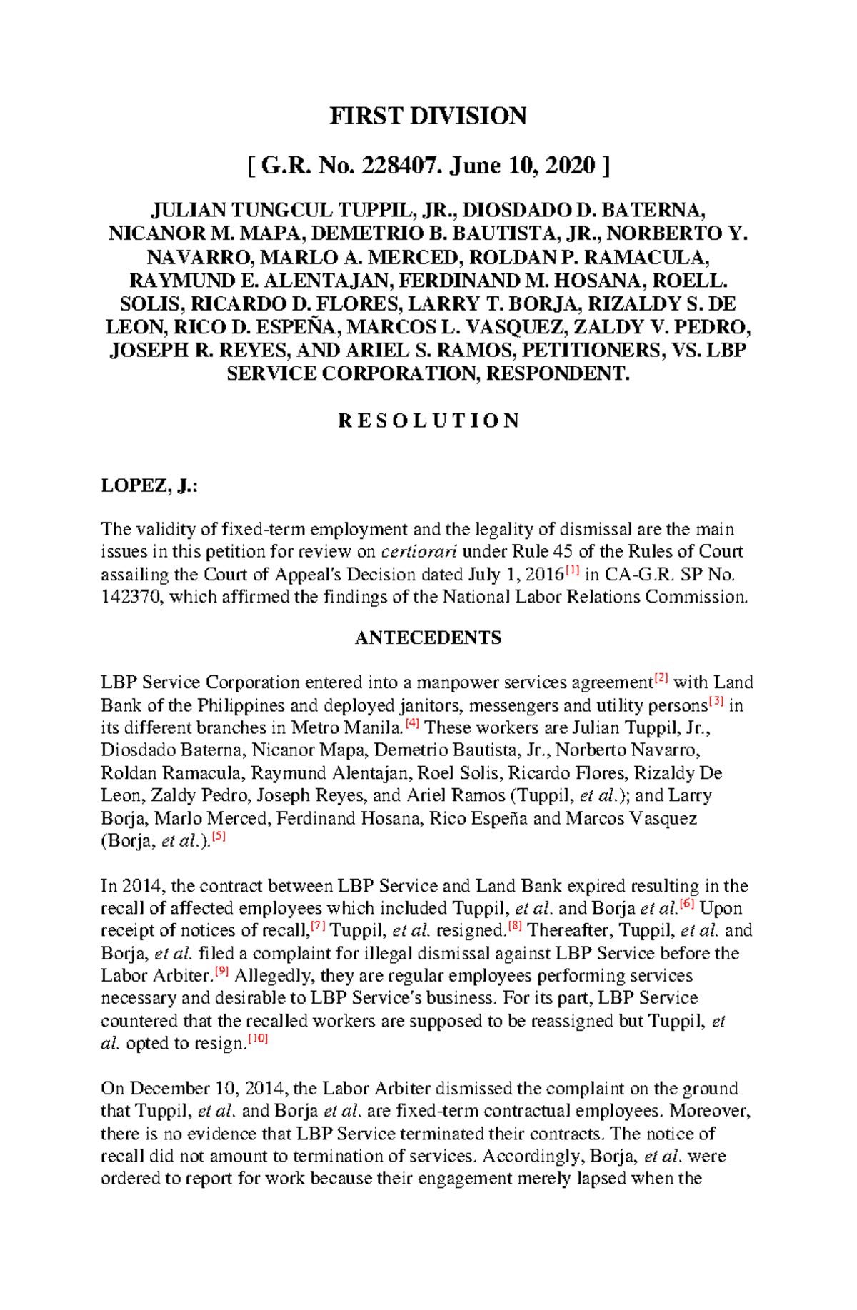 ulian Tungcul Tuppil, Jr., et al. vs. LBP Service Corporation, G.R. No ...