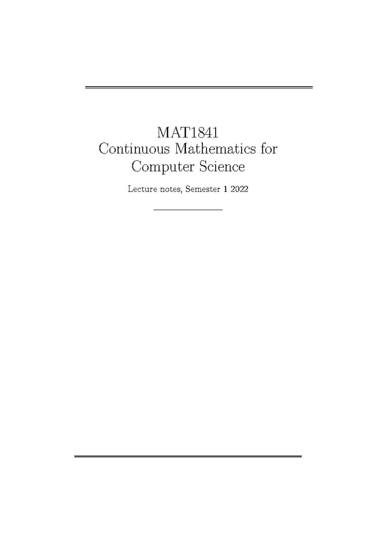 MAT1841 Lecture - MAT Continuous Mathematics for Computer Science ...