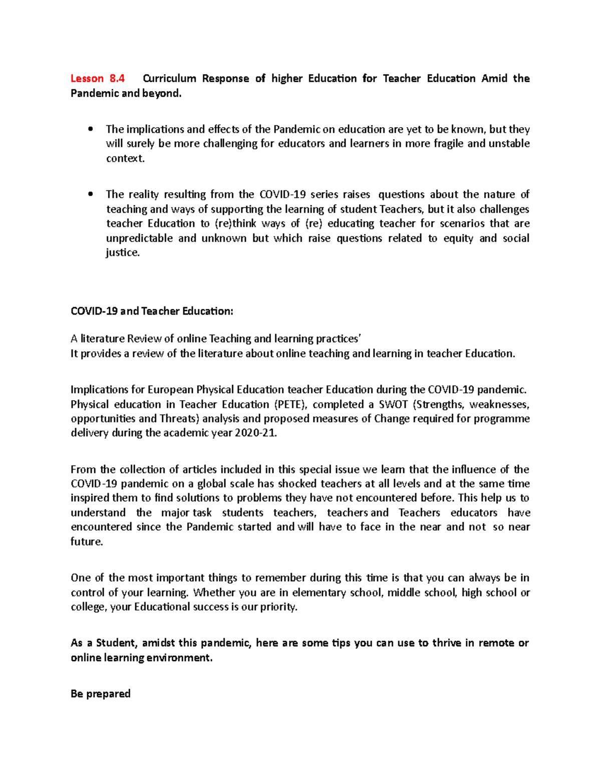 Curriculum Response of higher Education for Teacher Education Amid the ...