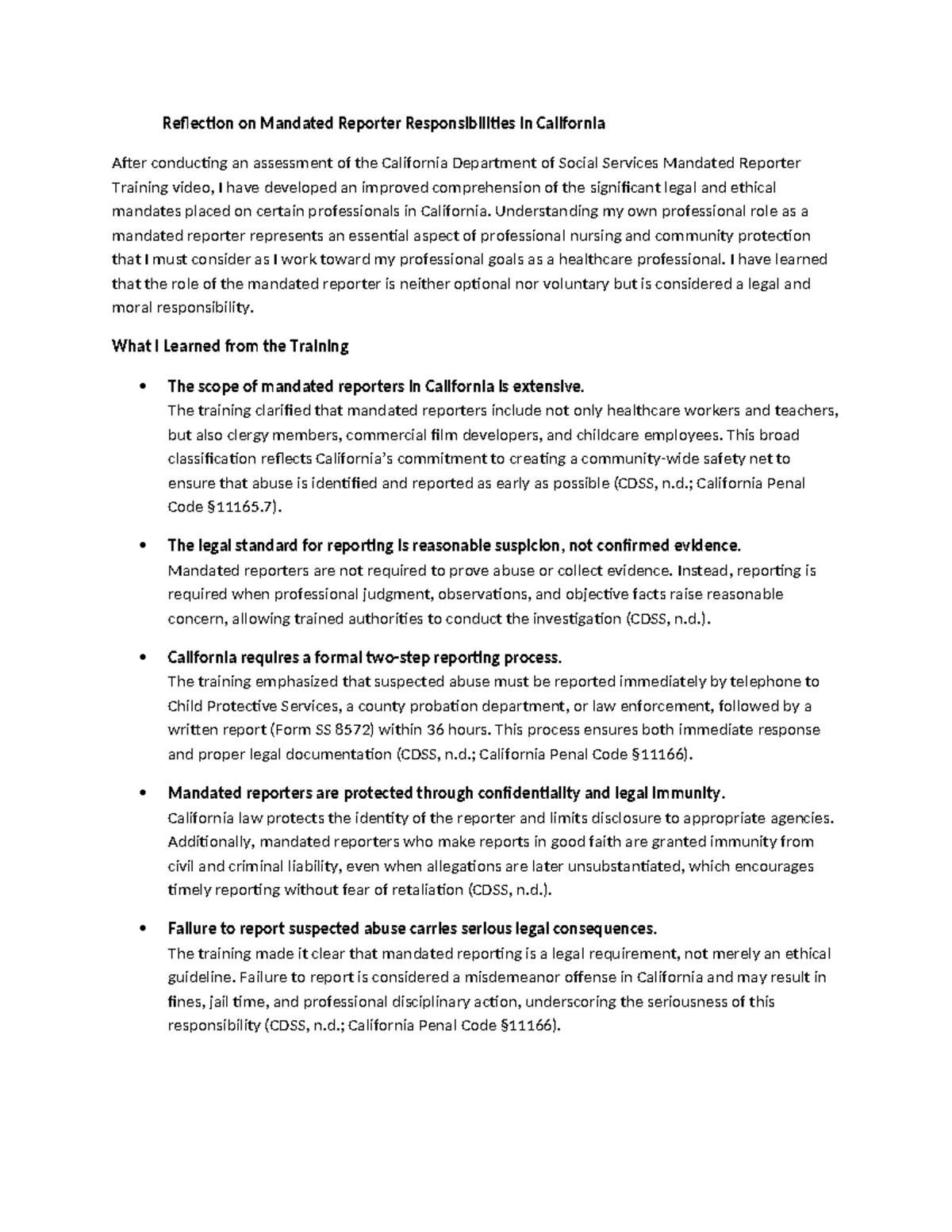Reflection on Mandated Reporter Duties in CA: Key Insights - Studocu