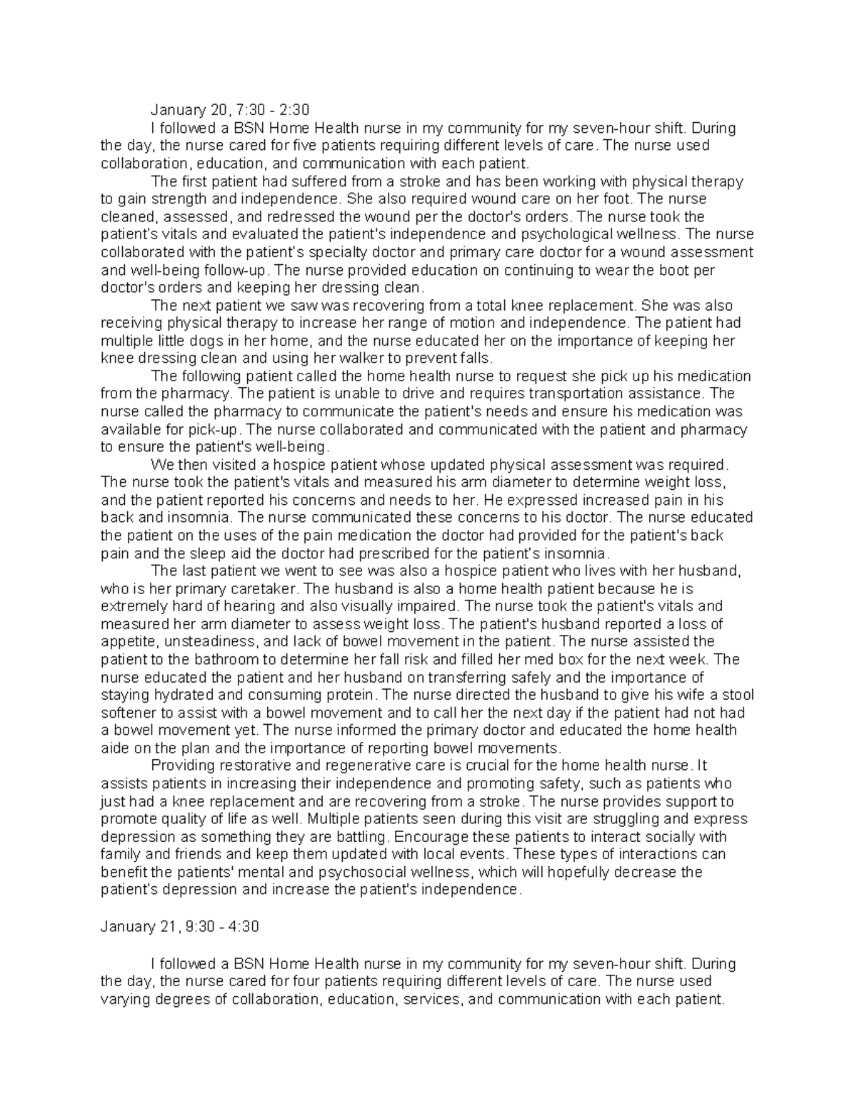 E224 Home Health Nurse Time Log: Patient Care Reflections - Studocu