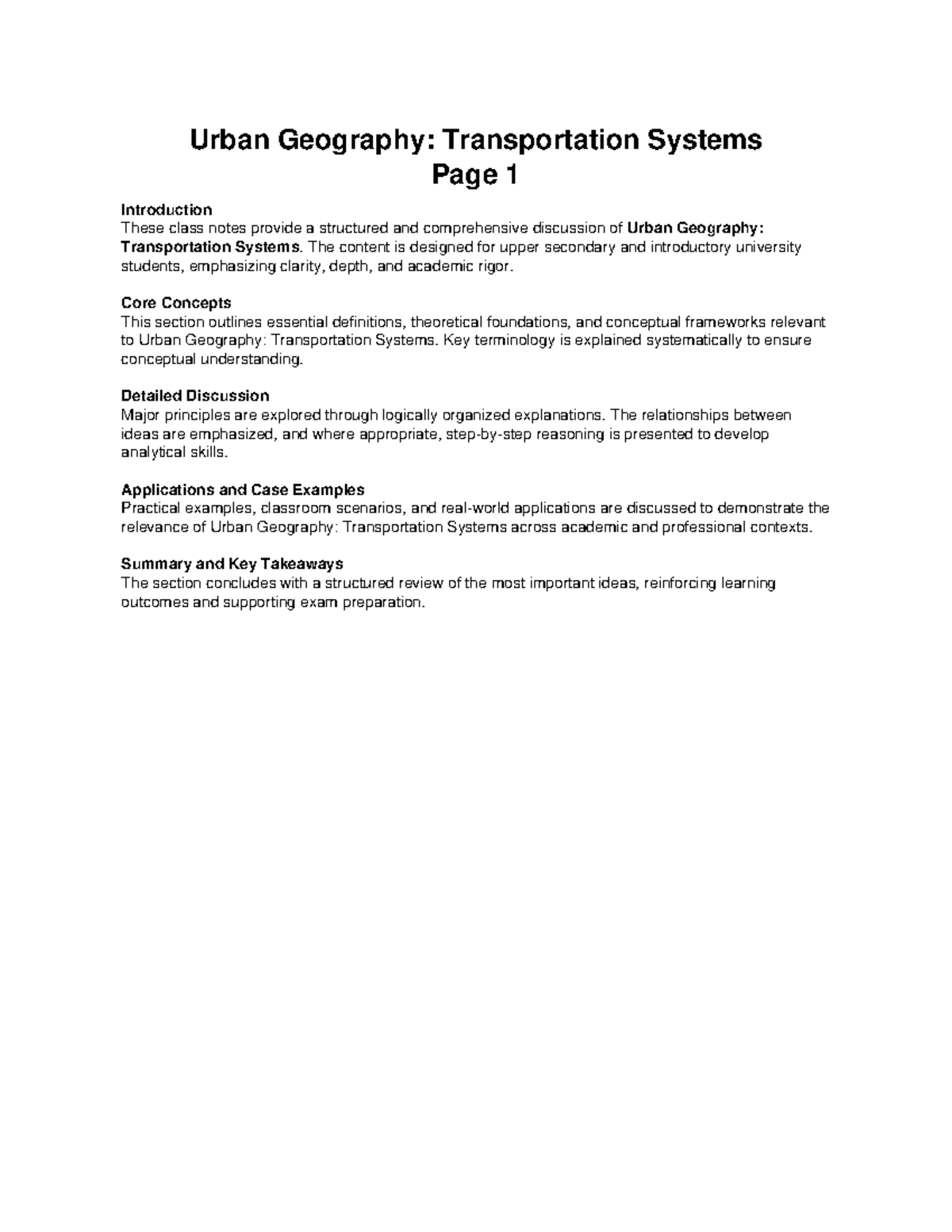 Urban Geography: Transportation Systems Class Notes Set 5 - Studocu