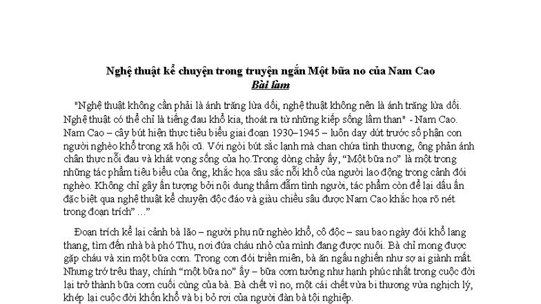 Một bữa no (1).docx QUÝ - văn 11 - Nghệ thuật kể chuyện trong truyện ngắn Một bữa no của Nam Cao ...