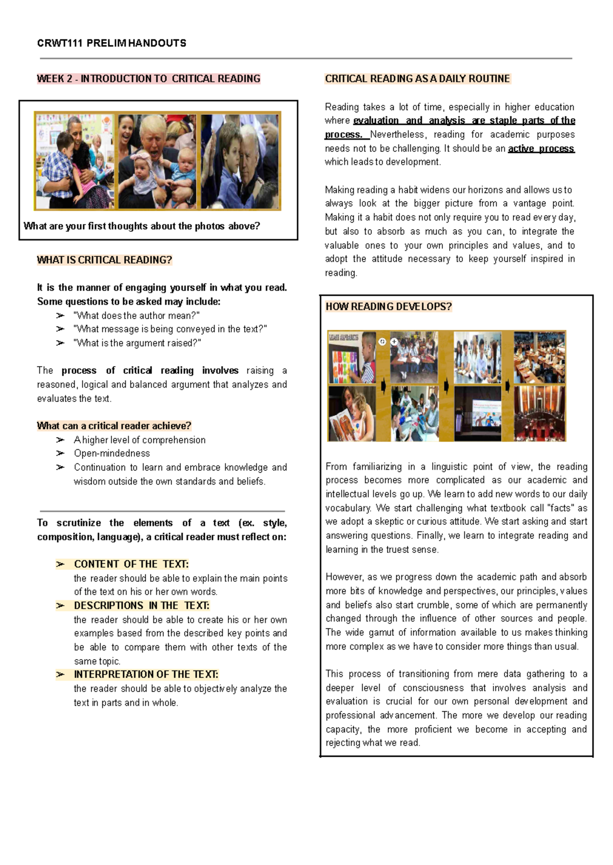 CRWT111 - Prelim Notes on Critical Reading and Effective Strategies ...