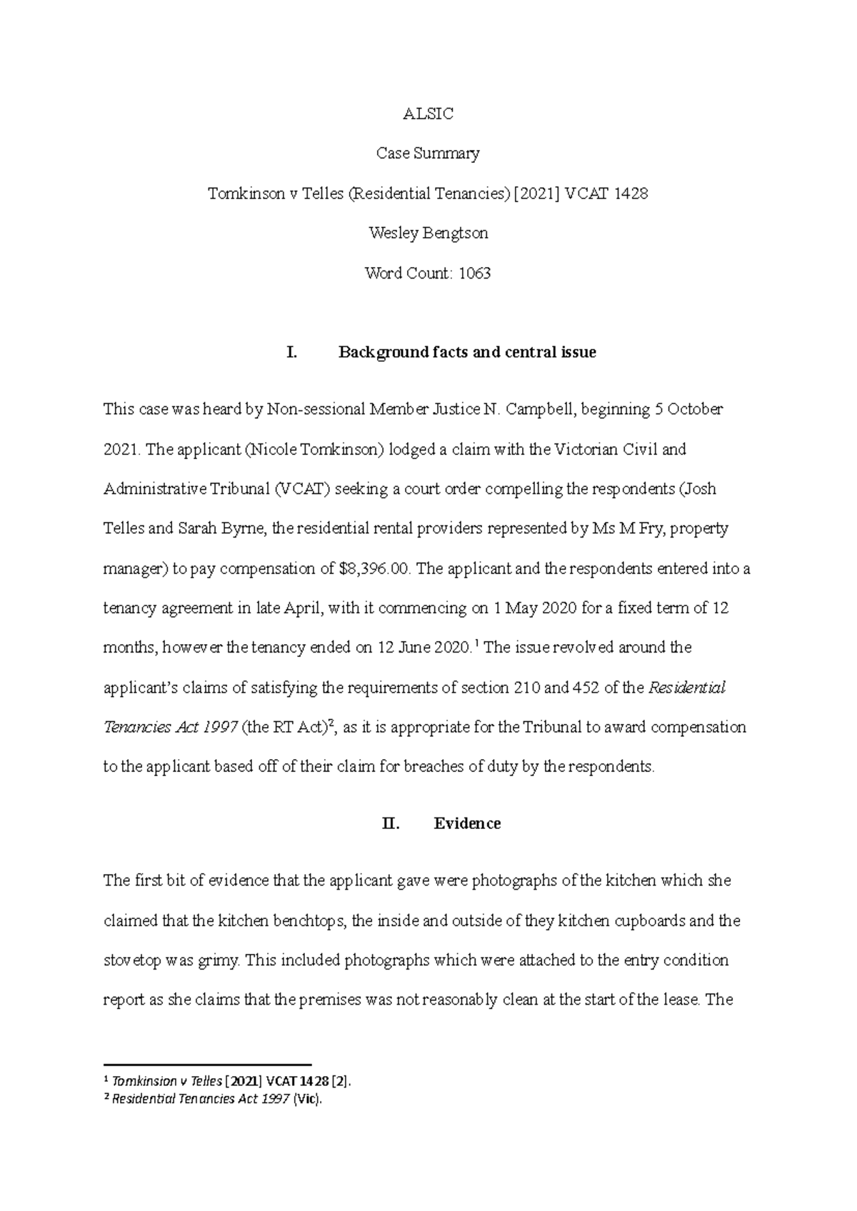 VCAT Case Summary: Tomkinson v Telles (2021) - Residential Tenancies ...