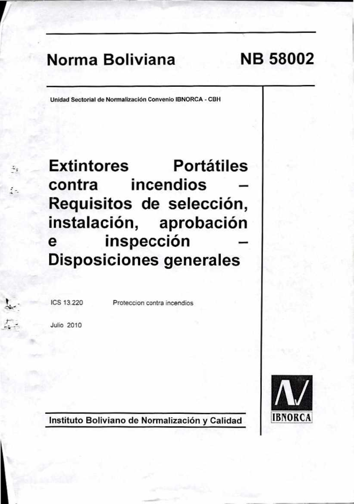 Norma Boliviana NB 58002: Requisitos para Extintores Portátiles de ...