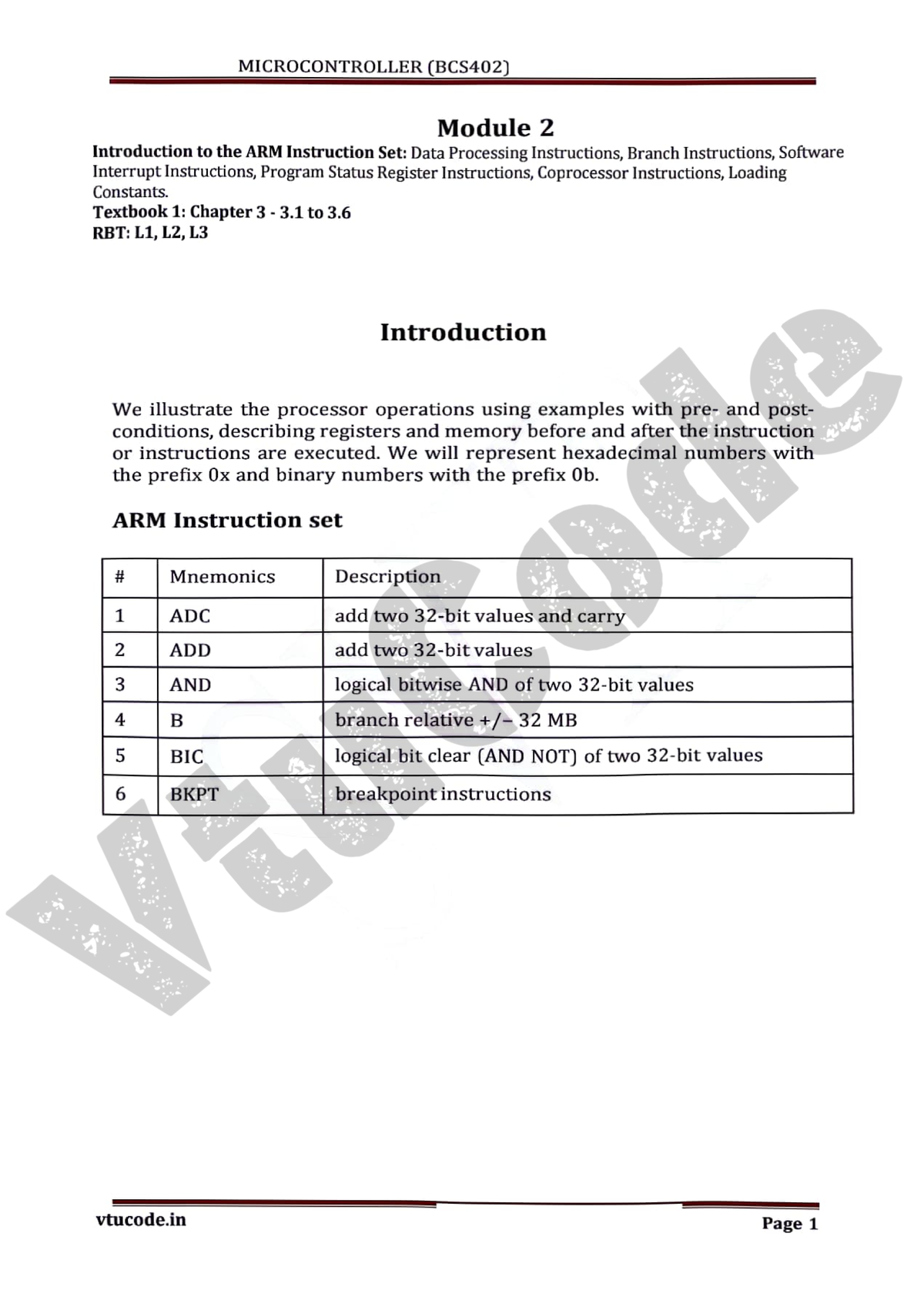 BCS402 Module 2: ARM Instruction Set Overview and Data Processing - Studocu
