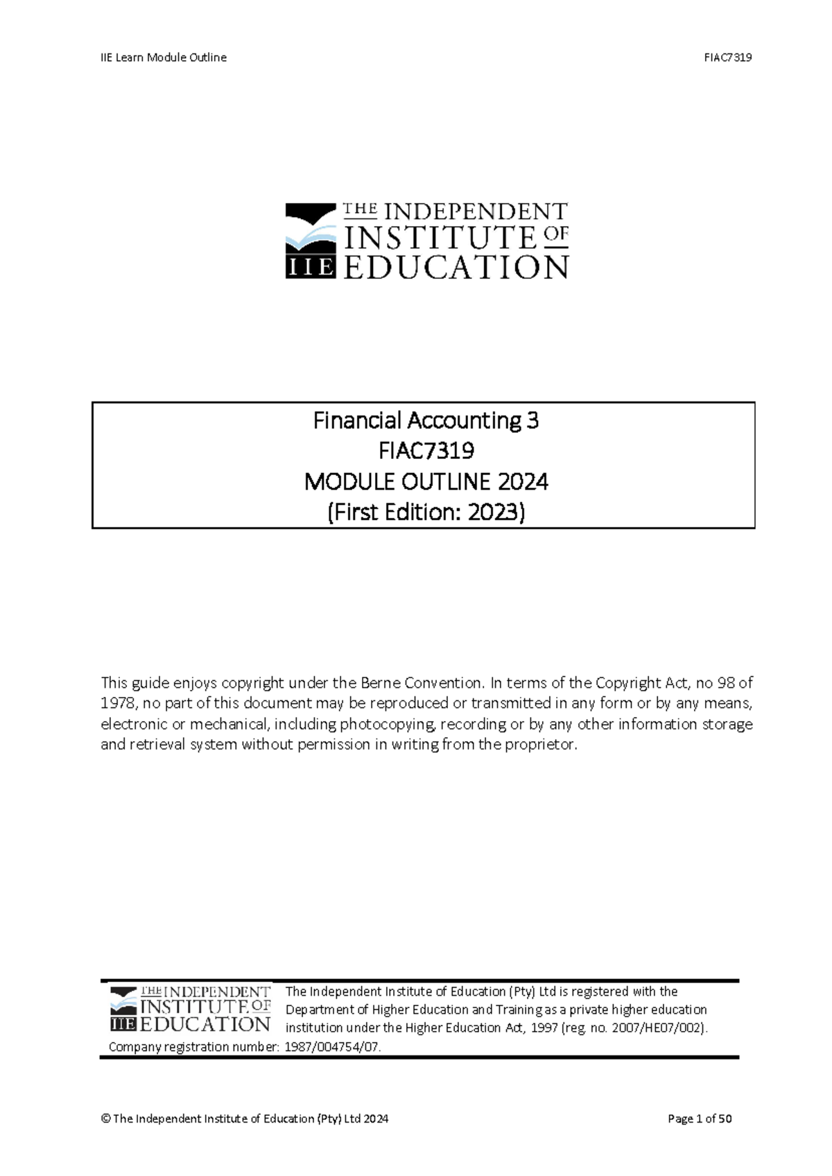 FIAC7319 MO - Financial Accounting 3 Module Outline 2024 - Studocu