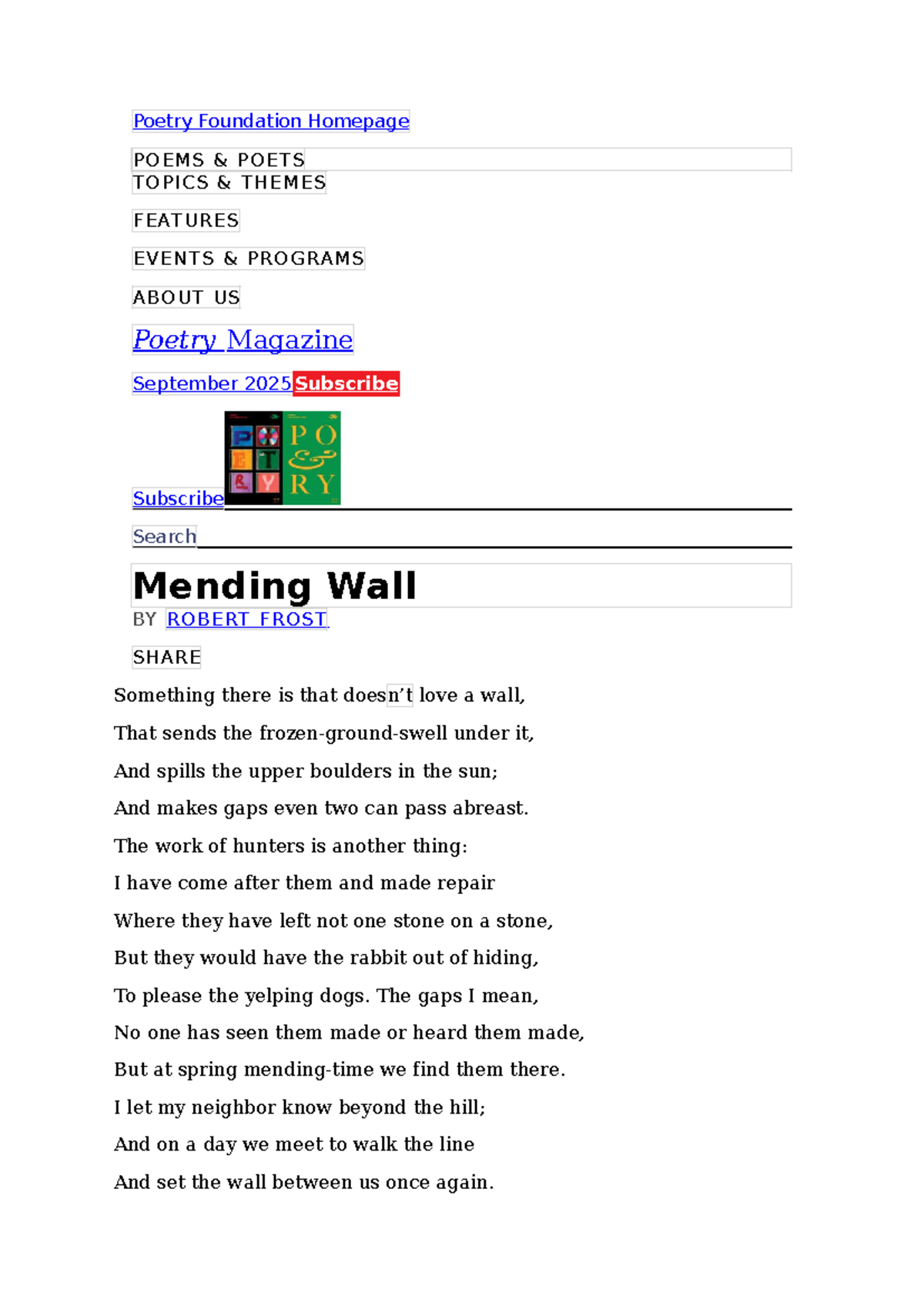 Mending Wall Analysis - POETRY 101 Text for Study - Studocu