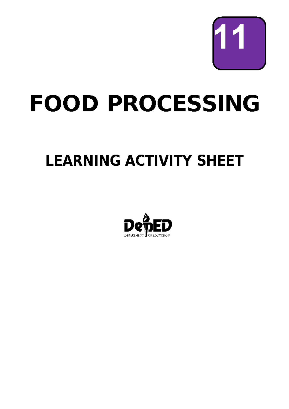 Food Processing Learning Activity (Grade 11 TVL - AFA) - Studocu