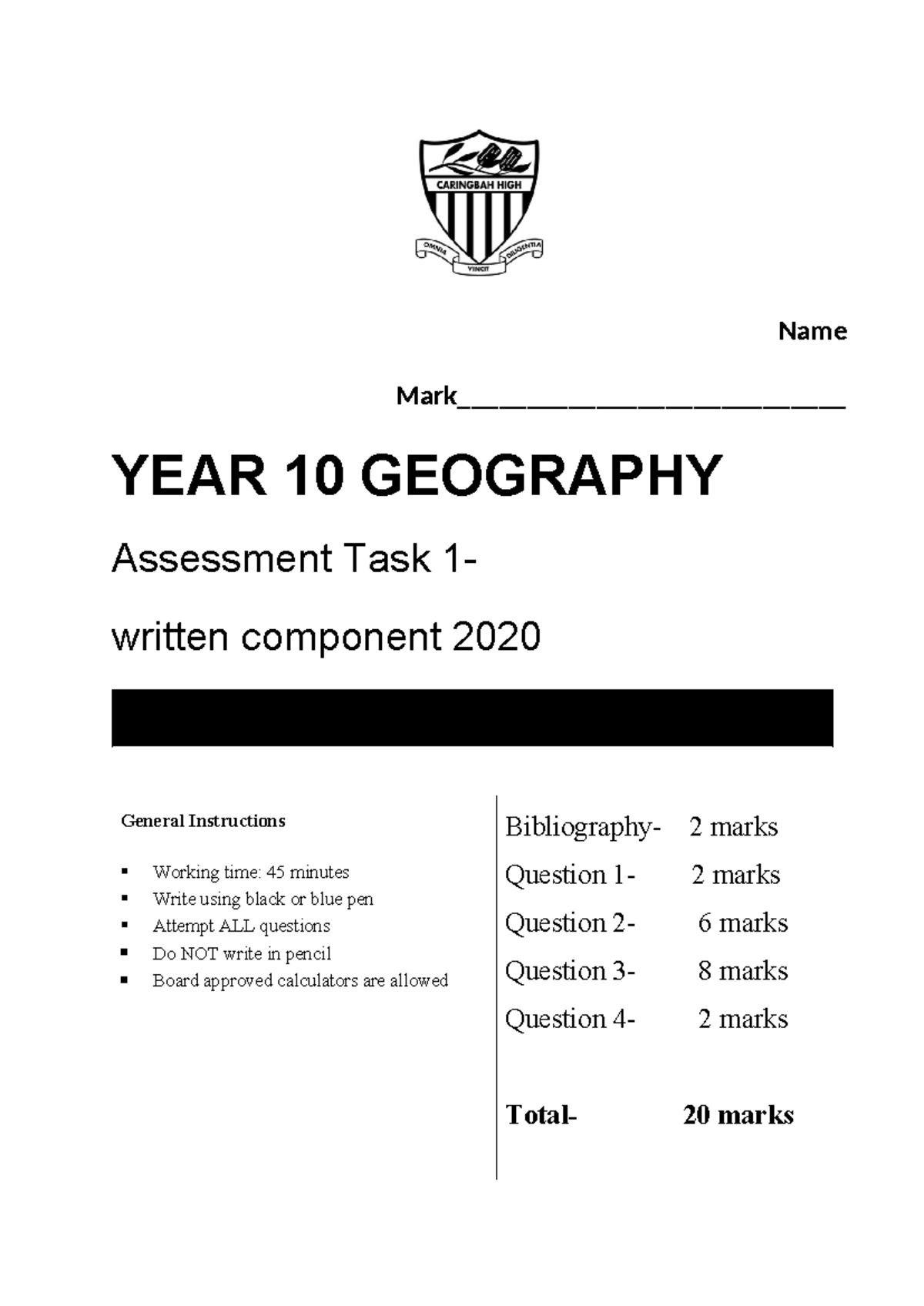 Yr 10 Geography Exam: Human Wellbeing in Australia Analysis - Studocu