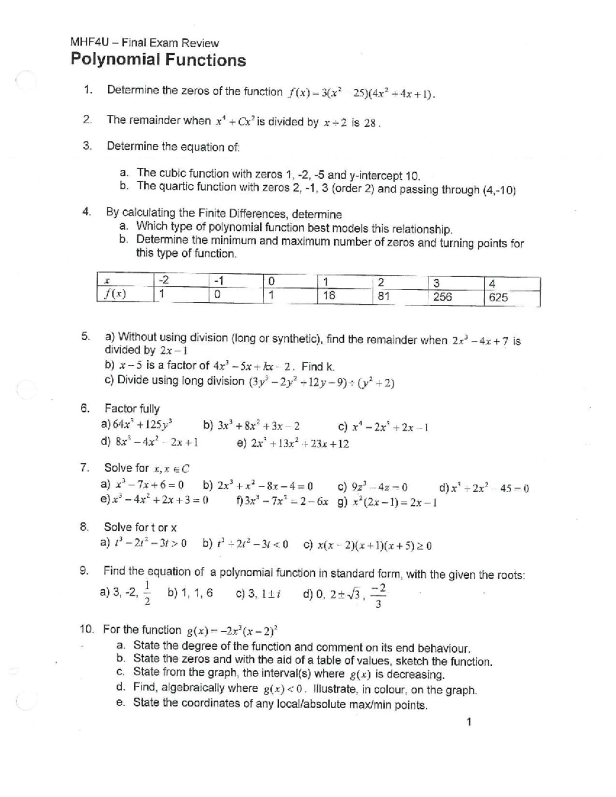 MHF4U Final Exam Review: Polynomial Functions and Trigonometry - Studocu