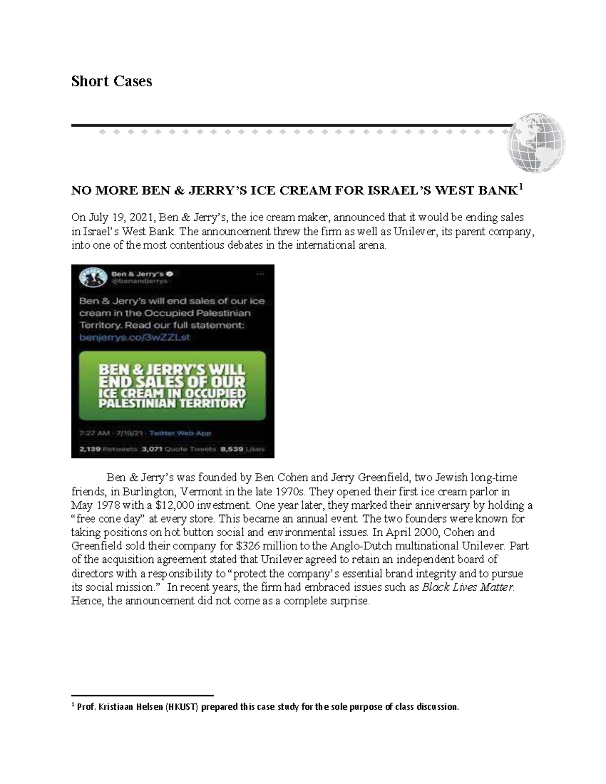 Case Study: Ben & Jerry's Controversy and Global Brand Strategies ...