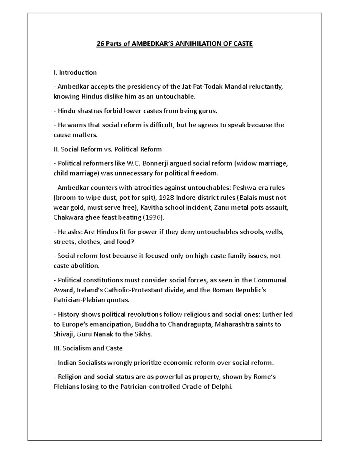 26 Parts of Annihilation of Caste: Insights by B.R. Ambedkar - Studocu