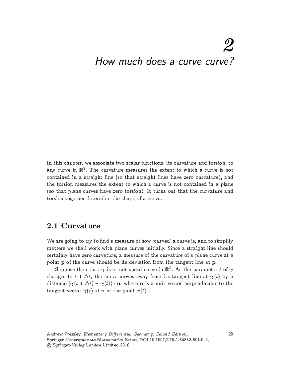 Chapter 2: Curvature and Torsion of Curves in R³ (MATH 2040) - Studocu
