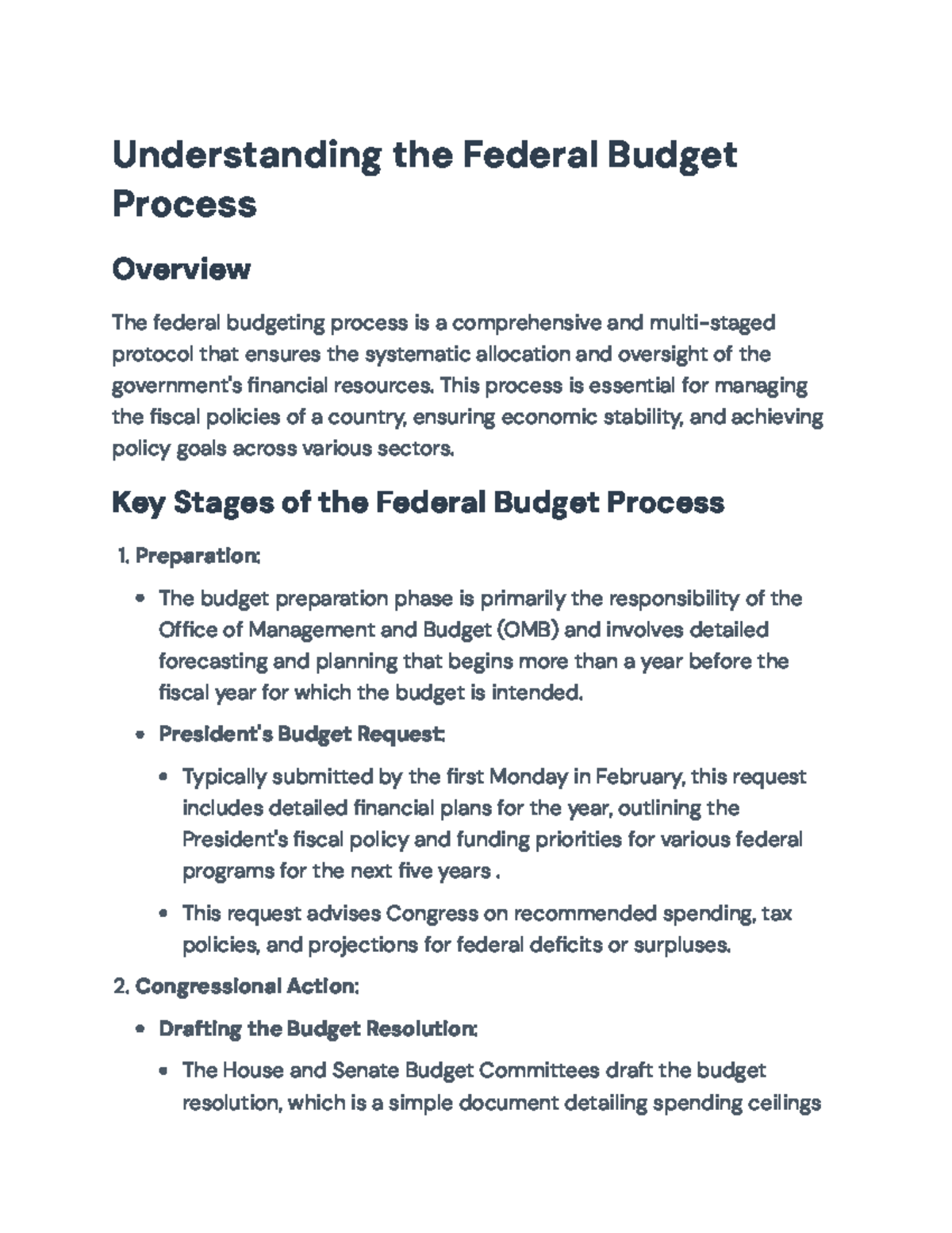 Federal Budget Process Overview and Key Stages Analysis - Understanding ...