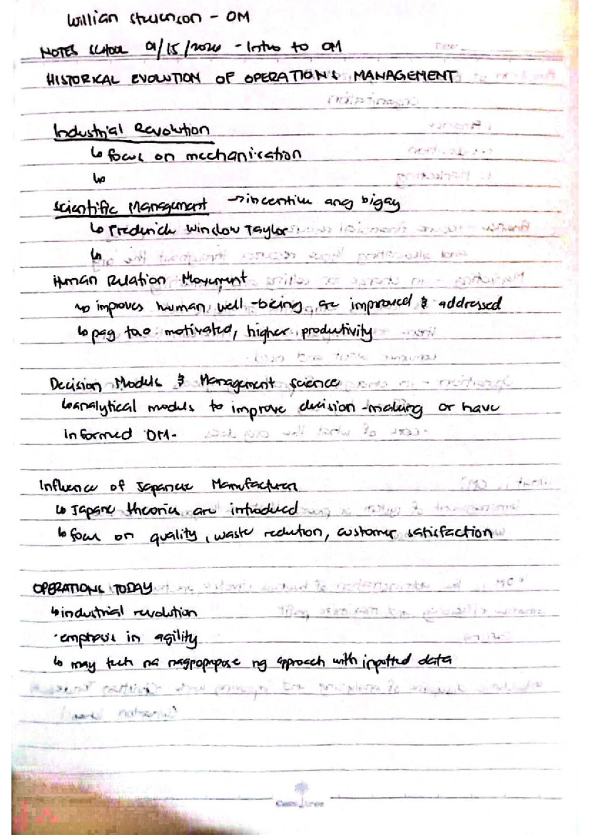 OM 101: Historical Evolution of Operations Management Notes - Studocu