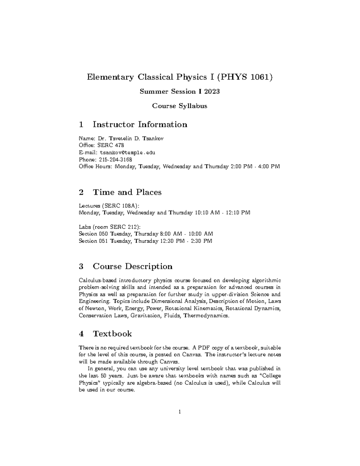 Syllabus for PHYS 1061: Elementary Classical Physics I - Summer 2023 - Studocu
