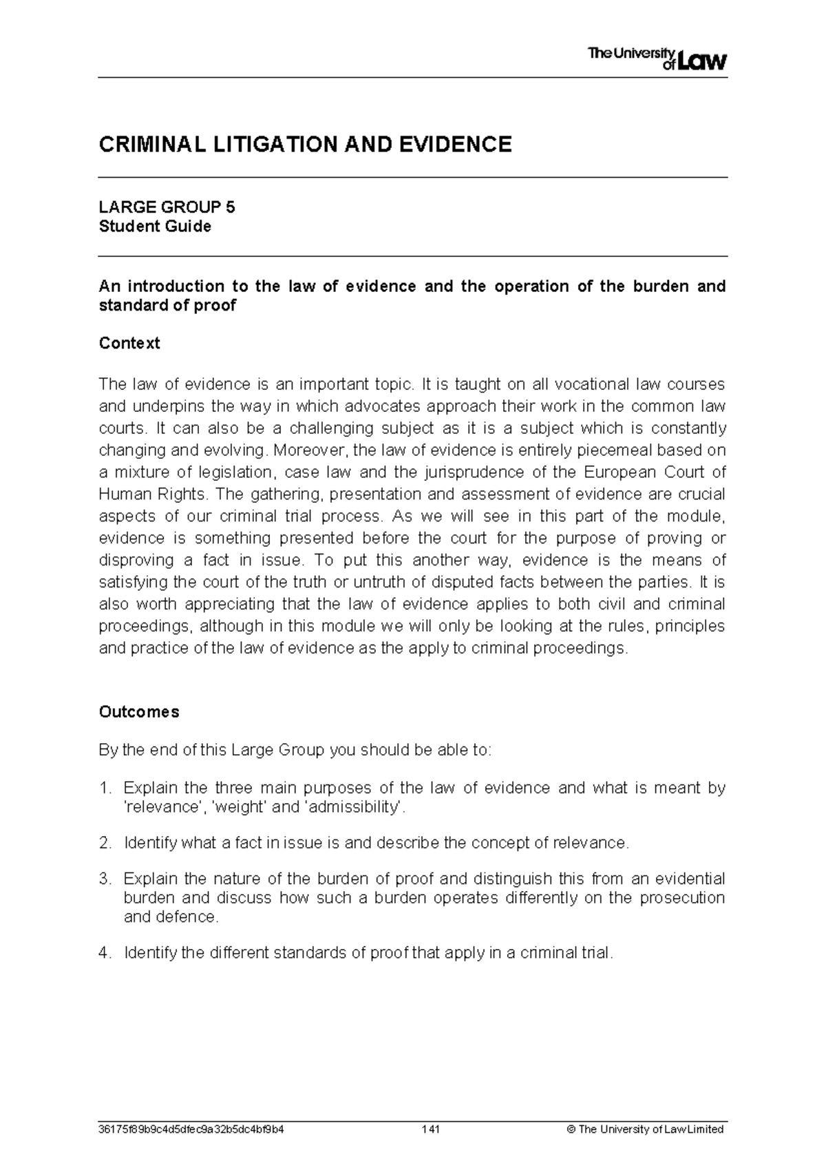 2223 crle lg05 ce01 student guide - CRIMINAL LITIGATION AND EVIDENCE LARGE GROUP 5 Student Guide ...