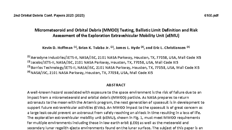 6100-spacesuit mmod - 2345 - Micrometeoroid and Orbital Debris (MMOD ...