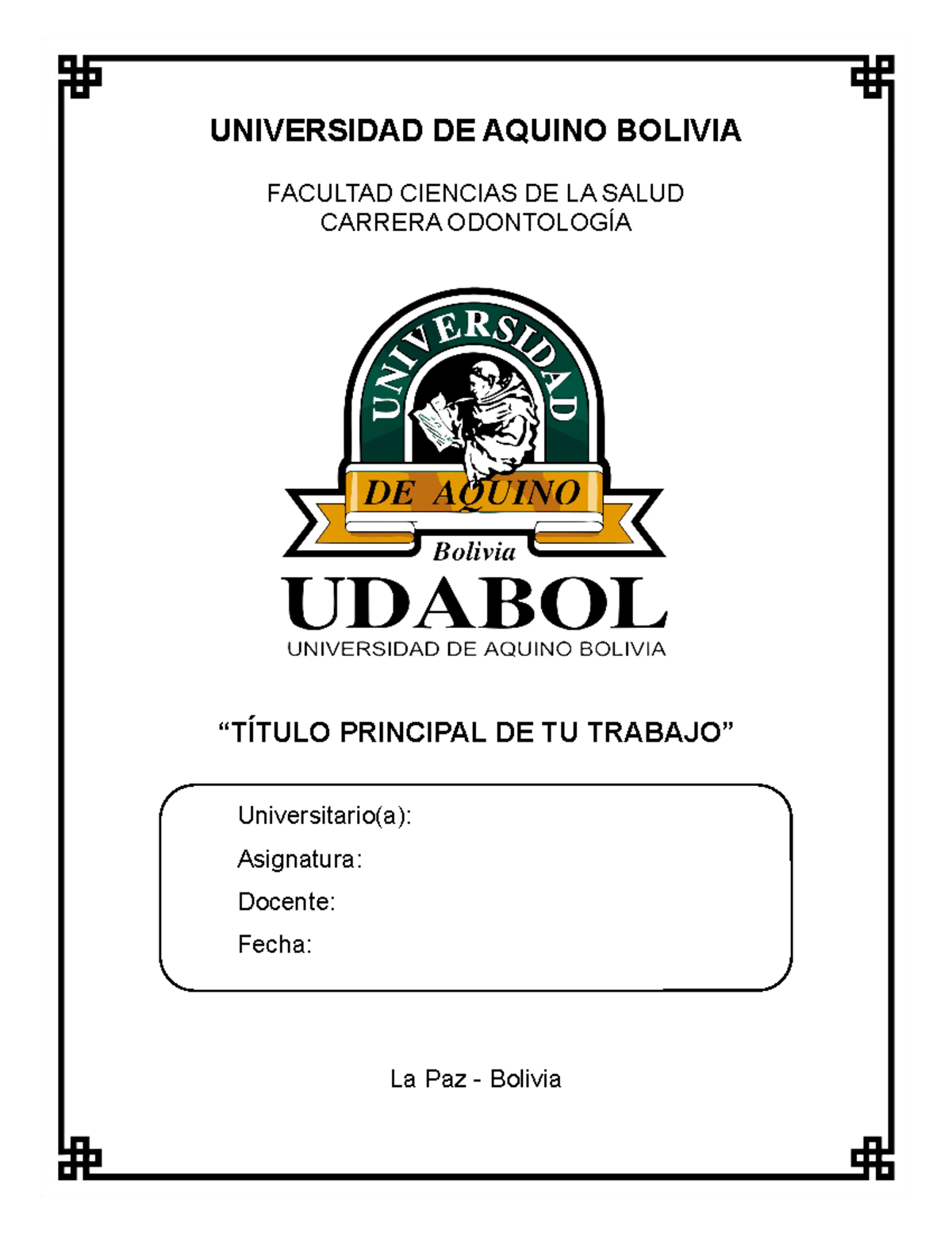 Caratula de la udabol - Medicina general - UNIVERSIDAD DE AQUINO ...
