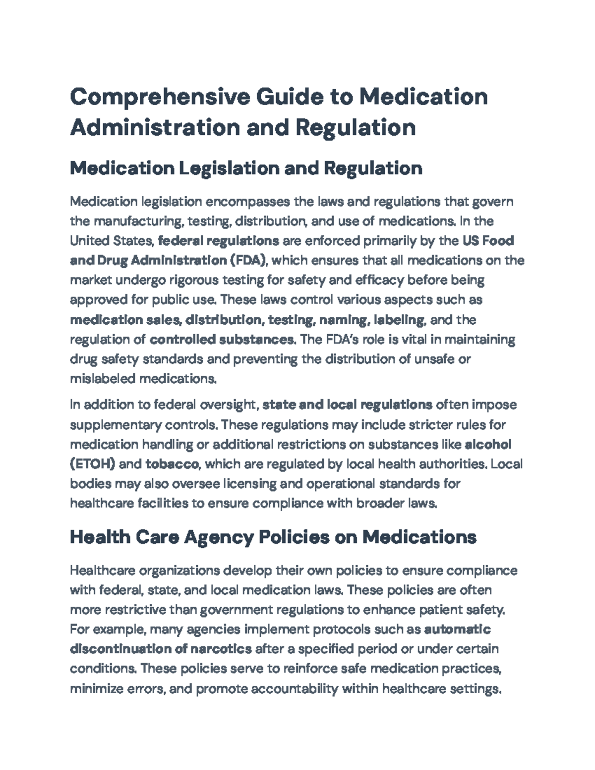 Comprehensive Overview of Medication Admin. & Safety Protocols (NUR 101 ...
