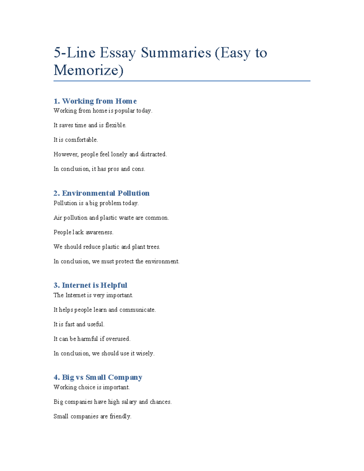 ENG 101: 5-Line Essay Summaries for Easy Memorization - Studocu
