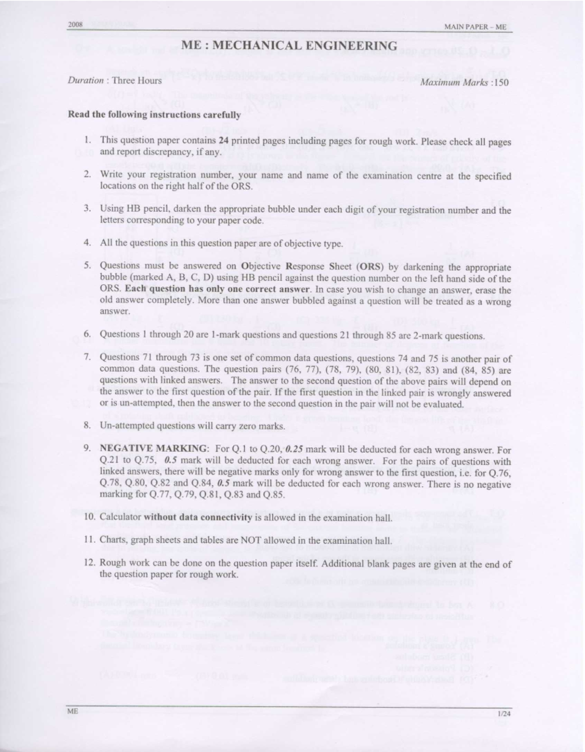 2008 GATE ME Main Paper: Mechanical Engineering Exam Questions - Studocu