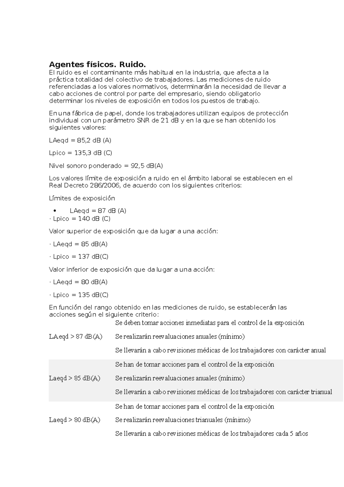 Caso Práctico 9: Control de Exposición al Ruido en el Trabajo - Studocu